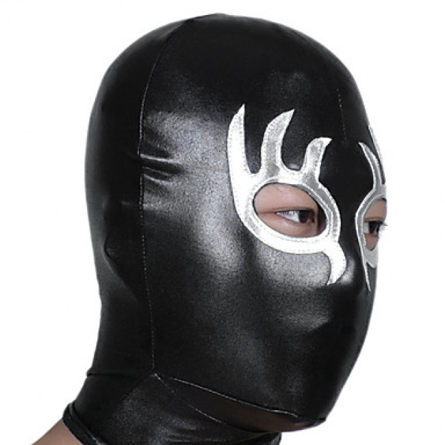 Black and Silver Hood Costume|Open Eyes Shiny Metallic Hood Costume ...