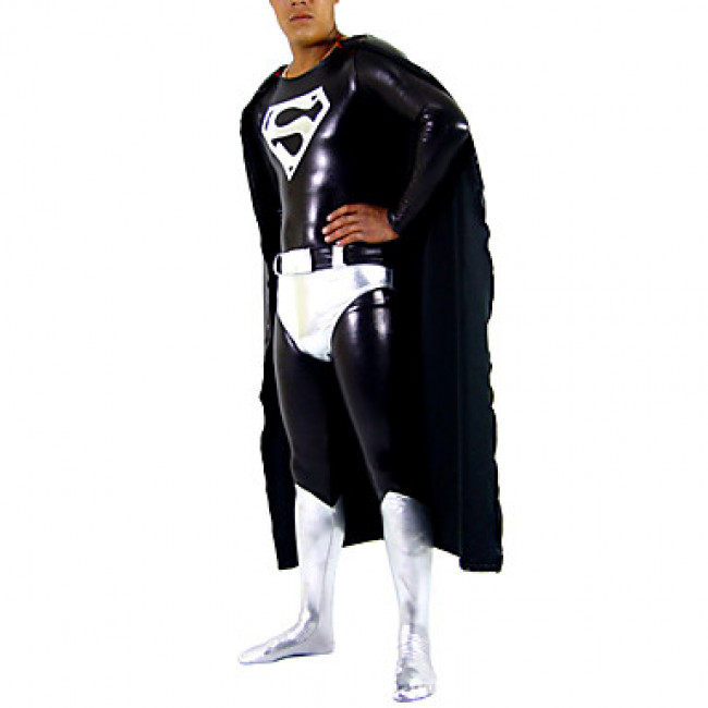 Black and Silver Shiny Metallic Costume|Shiny Metallic Spandex Superman ...