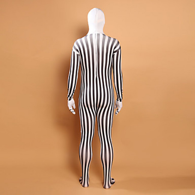 Black and White Costume|Stripes Zombie Head Lycra Zentai Costume|Black ...