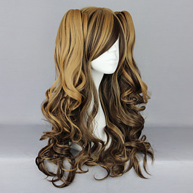 Chocolate Coffee Blended Color Cosplay Wig| Curly Pigtails 70cm Cosplay ...