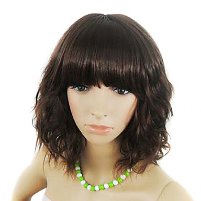 Deep Brown Cosplay Wig|Slight Shock Curl 50cm Medium Length Cosplay Wig ...