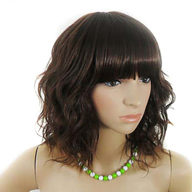 Deep Brown Cosplay Wig|Slight Shock Curl 50cm Medium Length Cosplay Wig ...