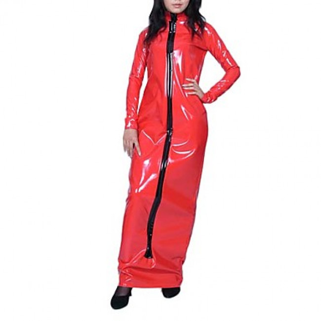 Floor-length Long Costume|Long Sleeve Red PVC Dress Costume|Floor ...