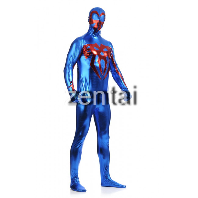 Halloween Spiderman Blue Zentai Suit/ Buy full body Blue Shiny ...