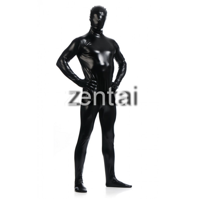 Man's Full Body Black Color Zentai/ Black Full Body Shiny Metallic ...
