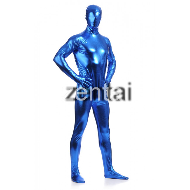 Man's Full Body Blue Color Zentai/ Blue Full Body Shiny Metallic Zentai ...