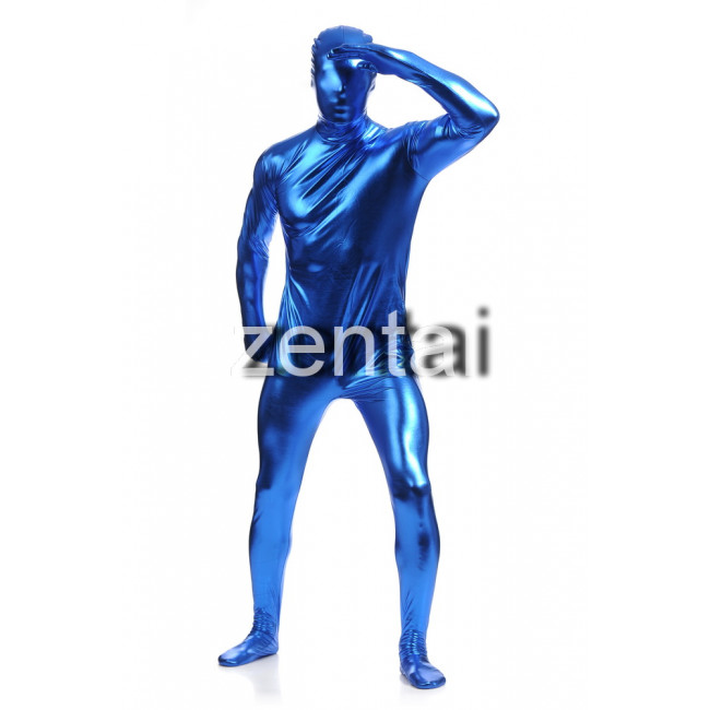 Man's Full Body Blue Color Zentai/ Blue Full Body Shiny Metallic Zentai ...