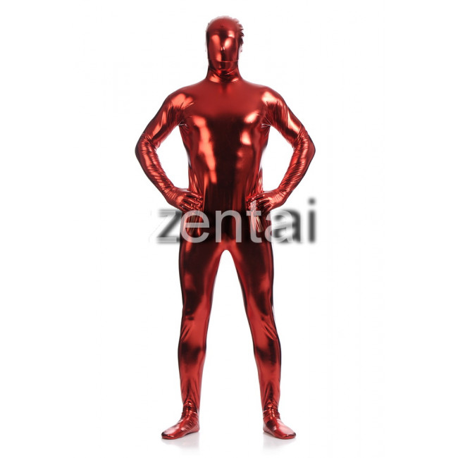 Man's Full Body Red Color Zentai/ Red Full Body Shiny Metallic Zentai ...