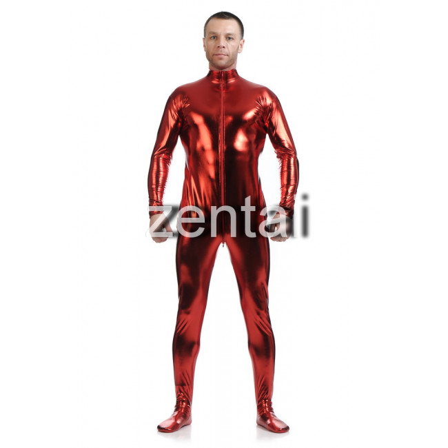 Man's Full Body red Color Zentai/ red Full Body Shiny Metallic Zentai ...