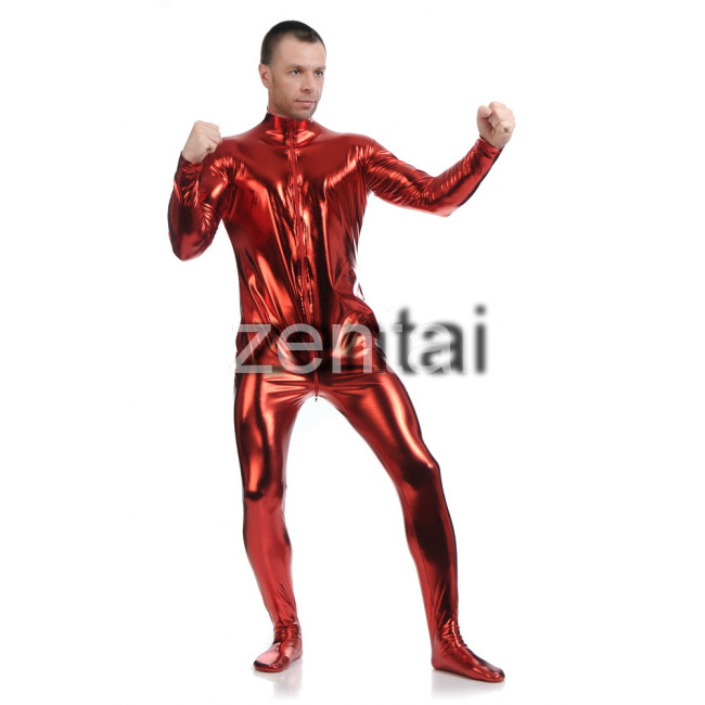 Man's Full Body red Color Zentai/ red Full Body Shiny Metallic Zentai ...