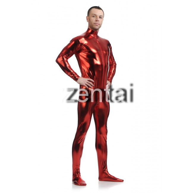 Man's Full Body red Color Zentai/ red Full Body Shiny Metallic Zentai ...