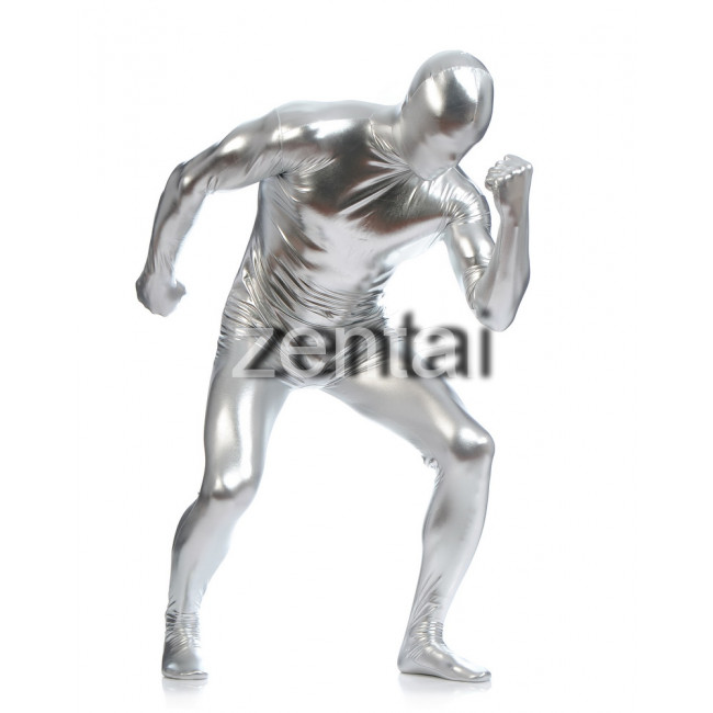 Man's Full Body Silver Color Zentai/ Silver Full Body Shiny Metallic ...