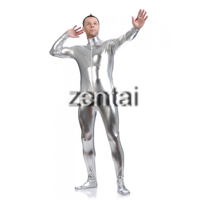 Man's Full Body Silver Color Zentai/ Silver Full Body Shiny Metallic ...