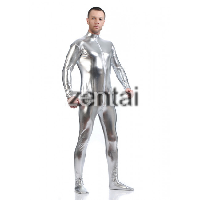 Man's Full Body Silver Color Zentai/ Silver Full Body Shiny Metallic ...