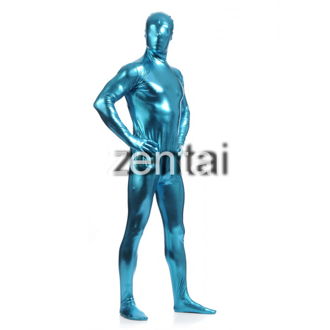Man's Full Body Sky Blue Color Zentai/ Sky Blue Full Body Shiny ...
