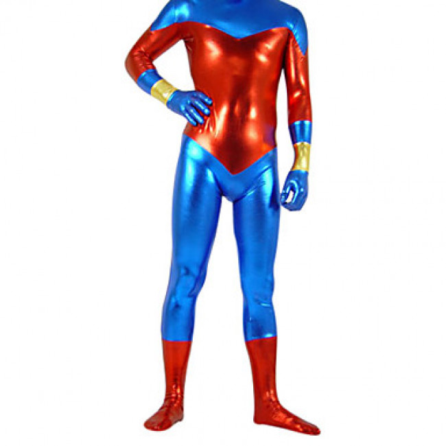 Red and Blue Mixed Color Costume|Mixed Color Shiny Metallic Catsuit ...