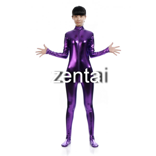 Woman's Full Body Purple Color Zentai/ Purple Full Body Shiny Metallic ...