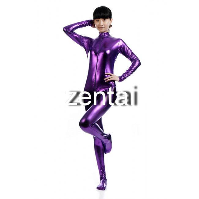 Woman's Full Body Purple Color Zentai/ Purple Full Body Shiny Metallic ...