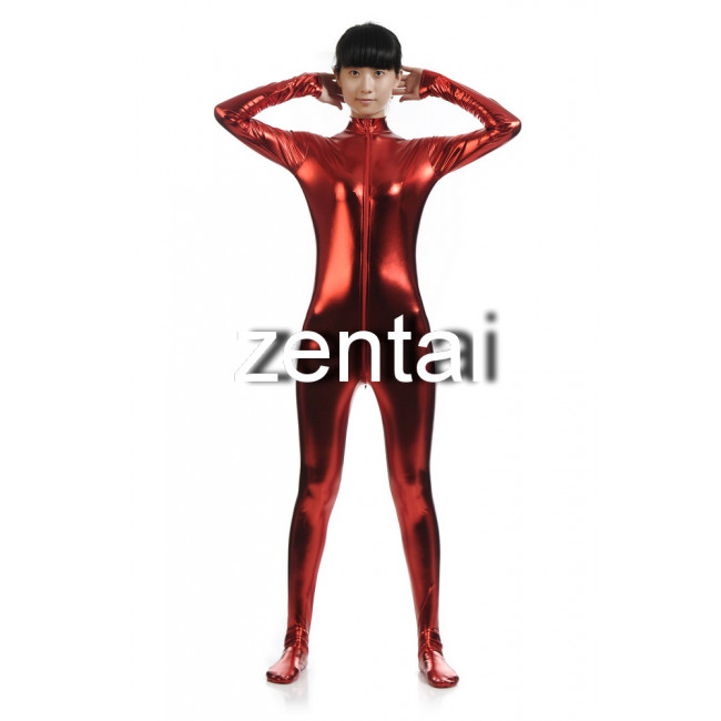 Woman's Full Body Red Color Zentai/ Red Full Body Shiny Metallic Zentai ...