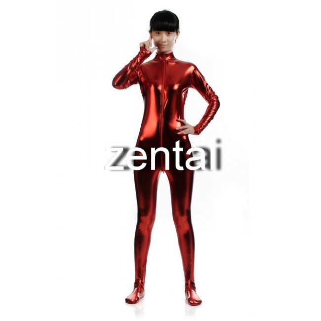 Woman's Full Body Red Color Zentai/ Red Full Body Shiny Metallic Zentai ...