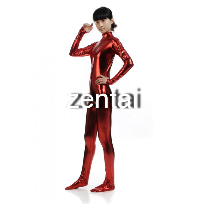 Woman's Full Body Red Color Zentai/ Red Full Body Shiny Metallic Zentai ...