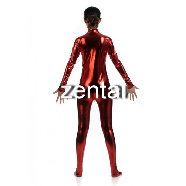 Woman's Full Body Red Color Zentai/ Red Full Body Shiny Metallic Zentai ...