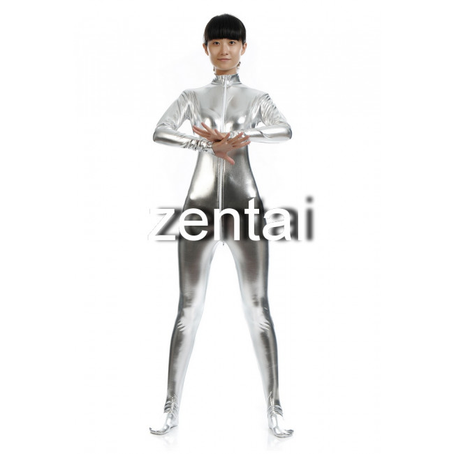 Woman's Full Body Silver Color Zentai/ Silver Full Body Shiny Metallic ...