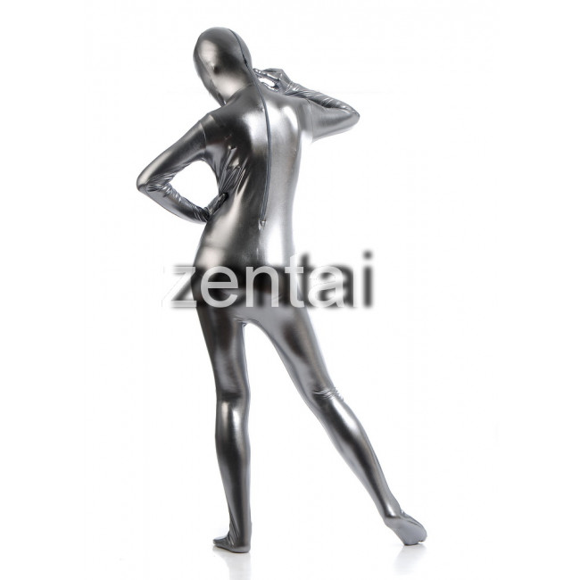 Woman's Full Body Silver Gray Color Zentai/ Silver Gray Full Body Shiny ...