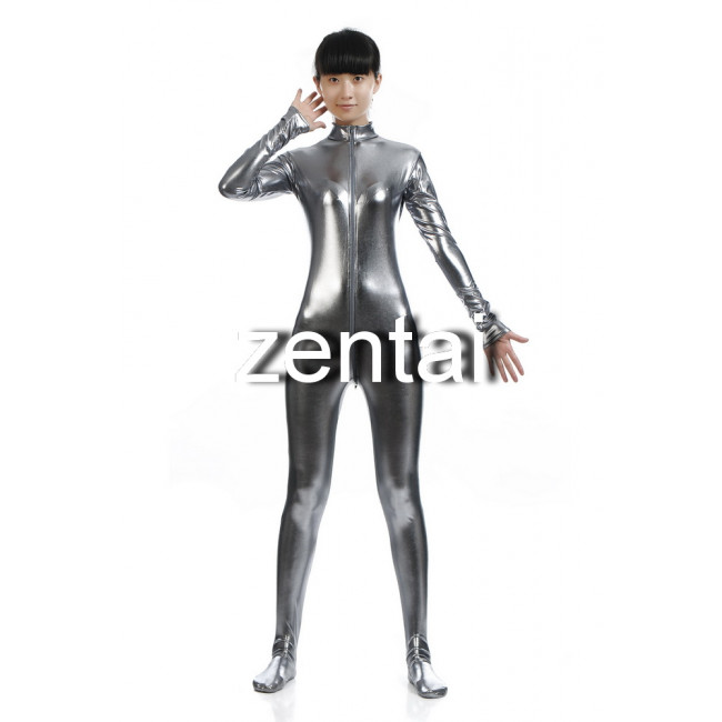 Woman's Full Body Silver Gray Color Zentai/ Silver Gray Full Body Shiny ...