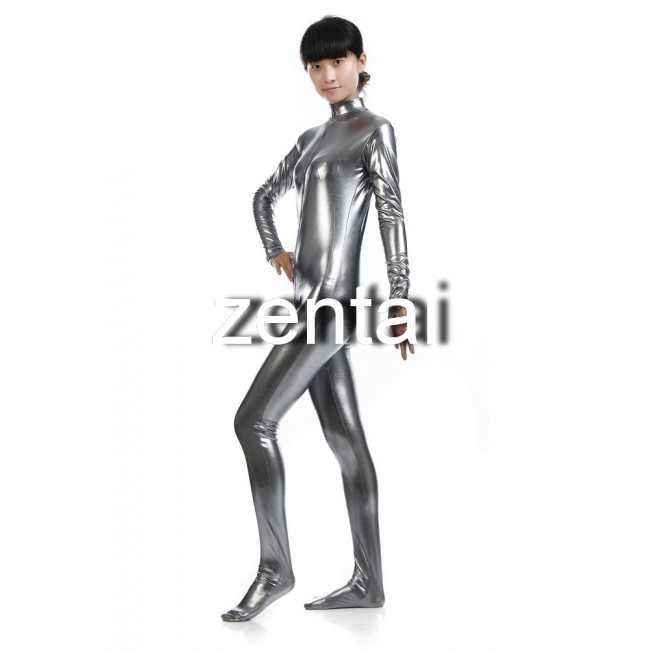 Woman's Full Body Silver Gray Color Zentai/ Silver Gray Full Body Shiny ...