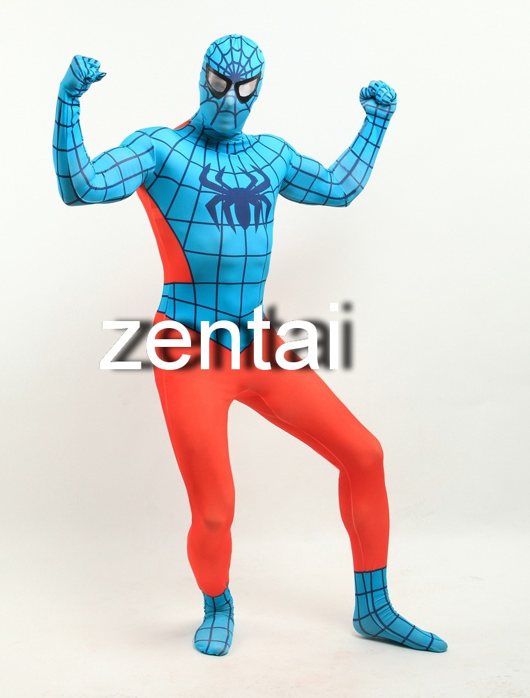 Halloween Spiderman Cosplay Zentai Suit/ Buy Cyan and Orange Spiderman ...