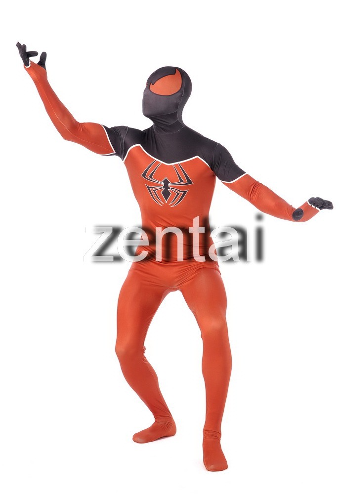 Halloween Spiderman Cosplay Zentai Suit/ Buy Black and Orange Spiderman ...