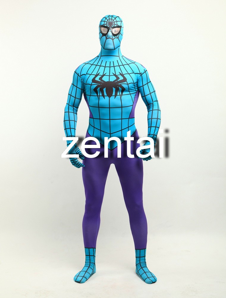 Halloween Spiderman Cosplay Zentai Suit/ Buy Cyan and Purple Spiderman ...