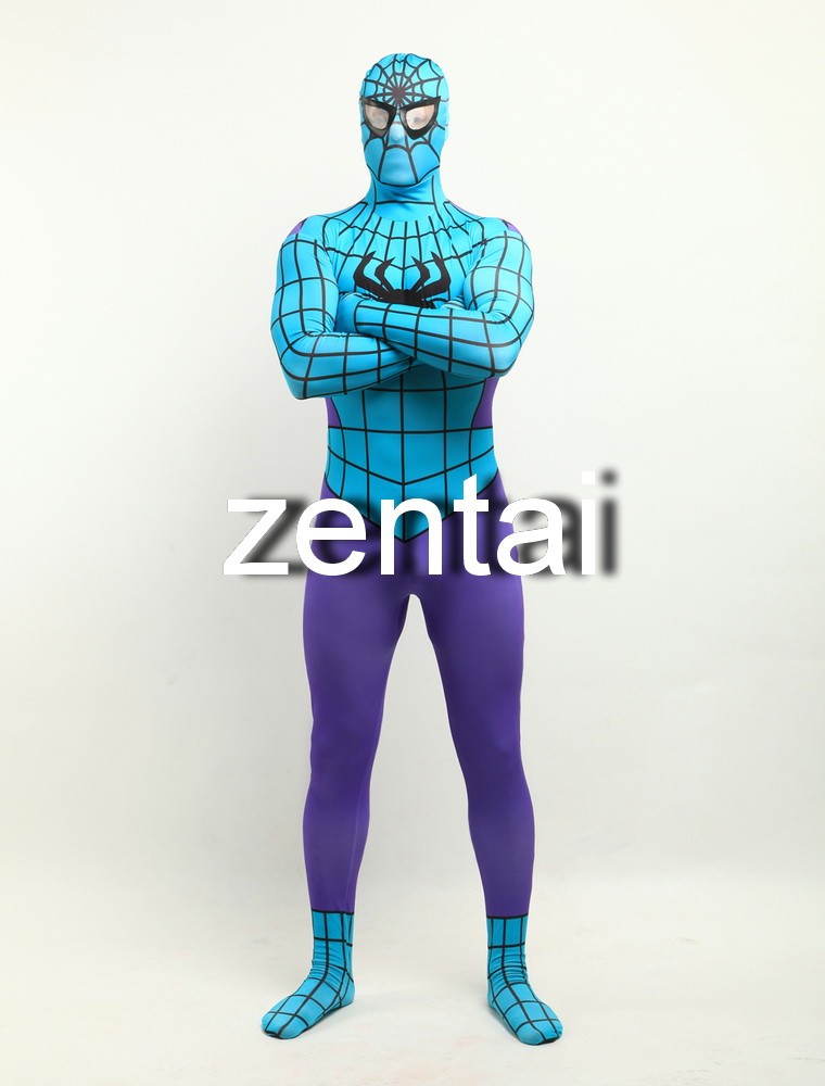 Halloween Spiderman Cosplay Zentai Suit/ Buy Cyan and Purple Spiderman ...